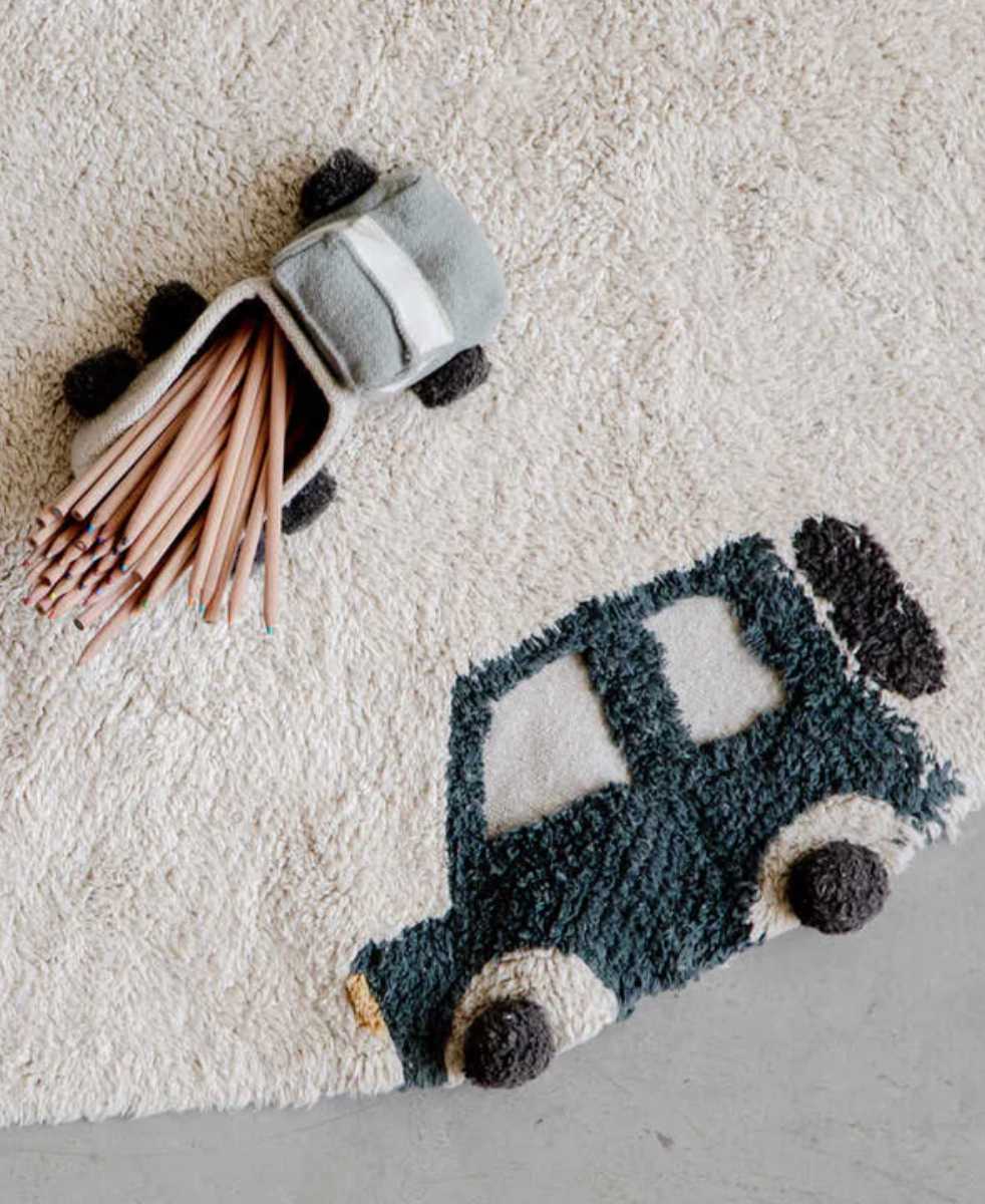 Washable cotton rug "wheels" - Blue Almonds